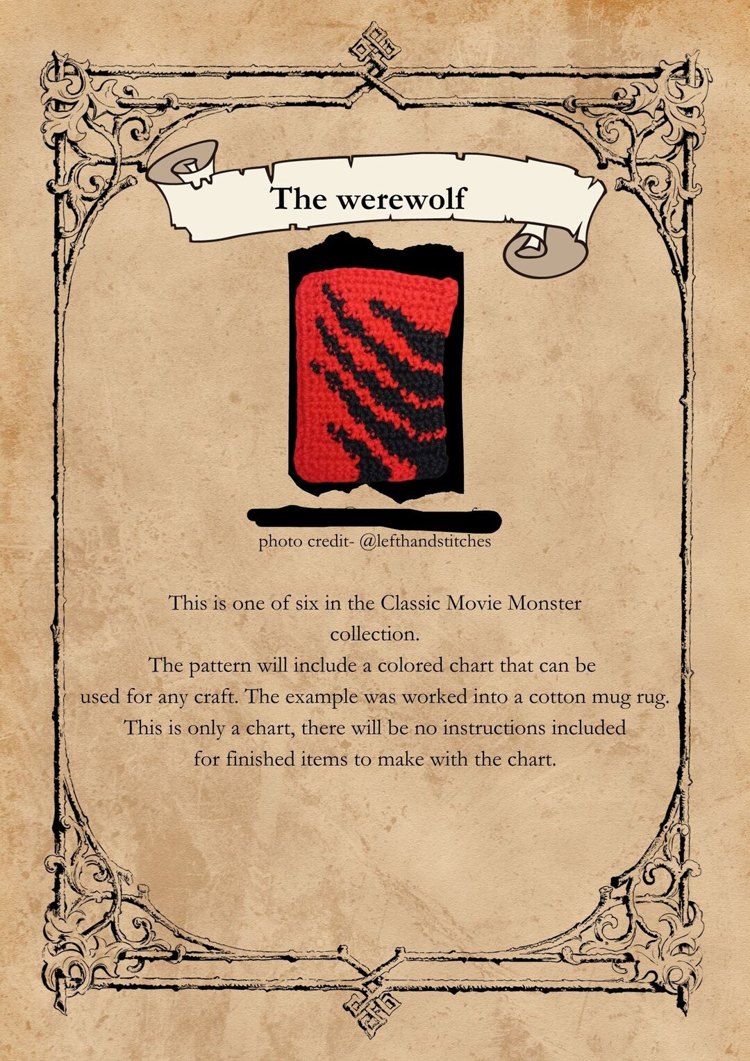 The Werewolf- Classic Movie Monster Chart, Knit, Crochet, Cross Stitch ...