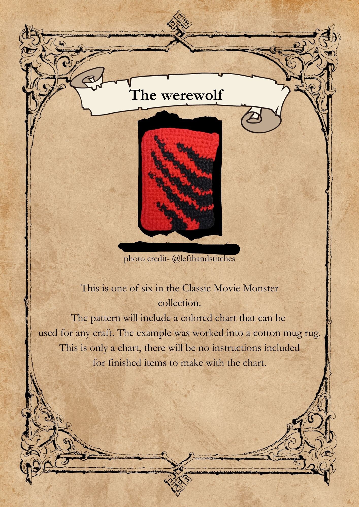 The Werewolf- Classic Movie Monster Chart, Knit, Crochet, Cross Stitch ...