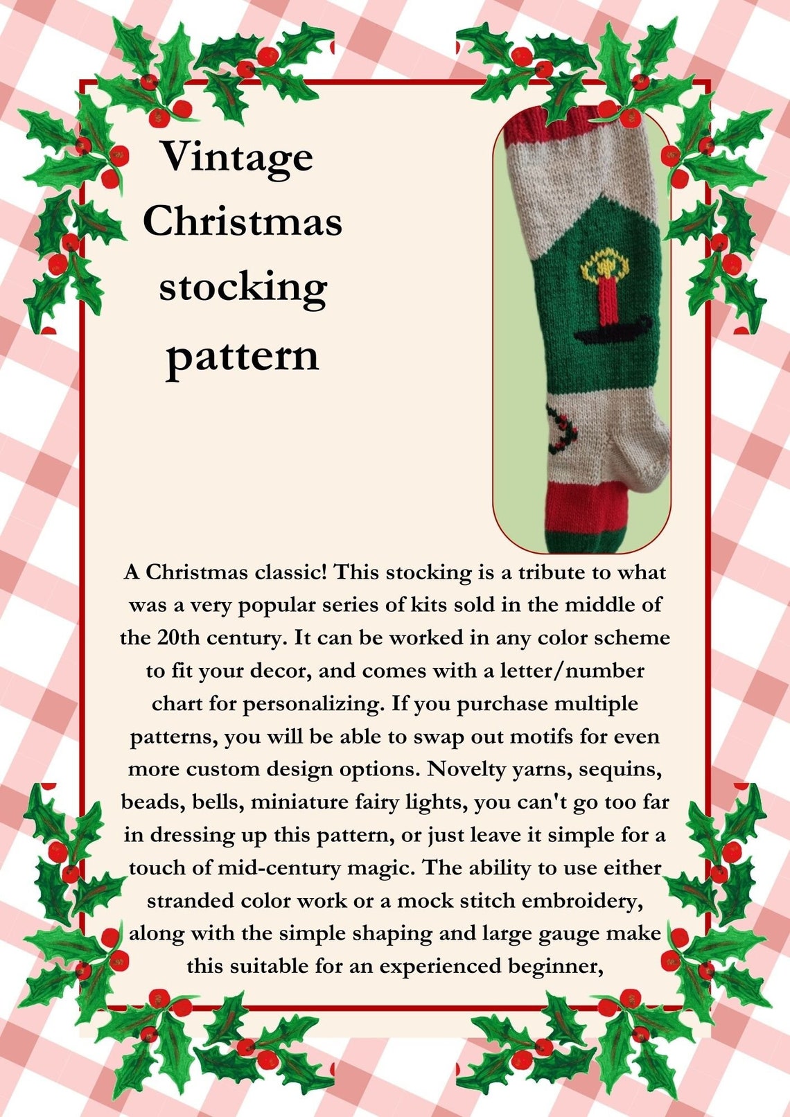 Vintage Christmas Stocking Pattern- Candle-knit Version - Etsy