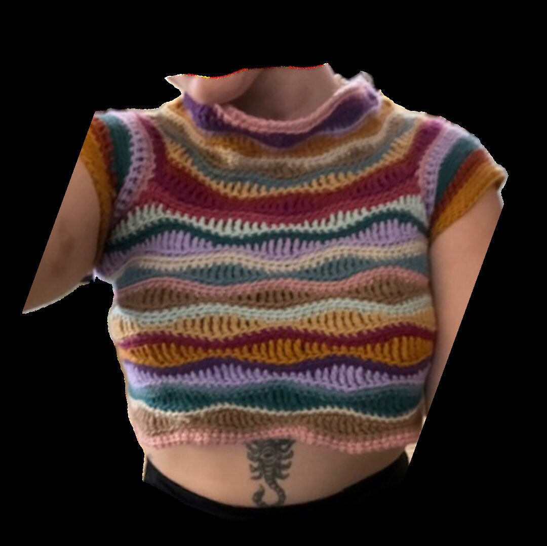 Top-down Seamless Ripple Wavy Sweater Stripe Shrug Crop Top Long Short ...
