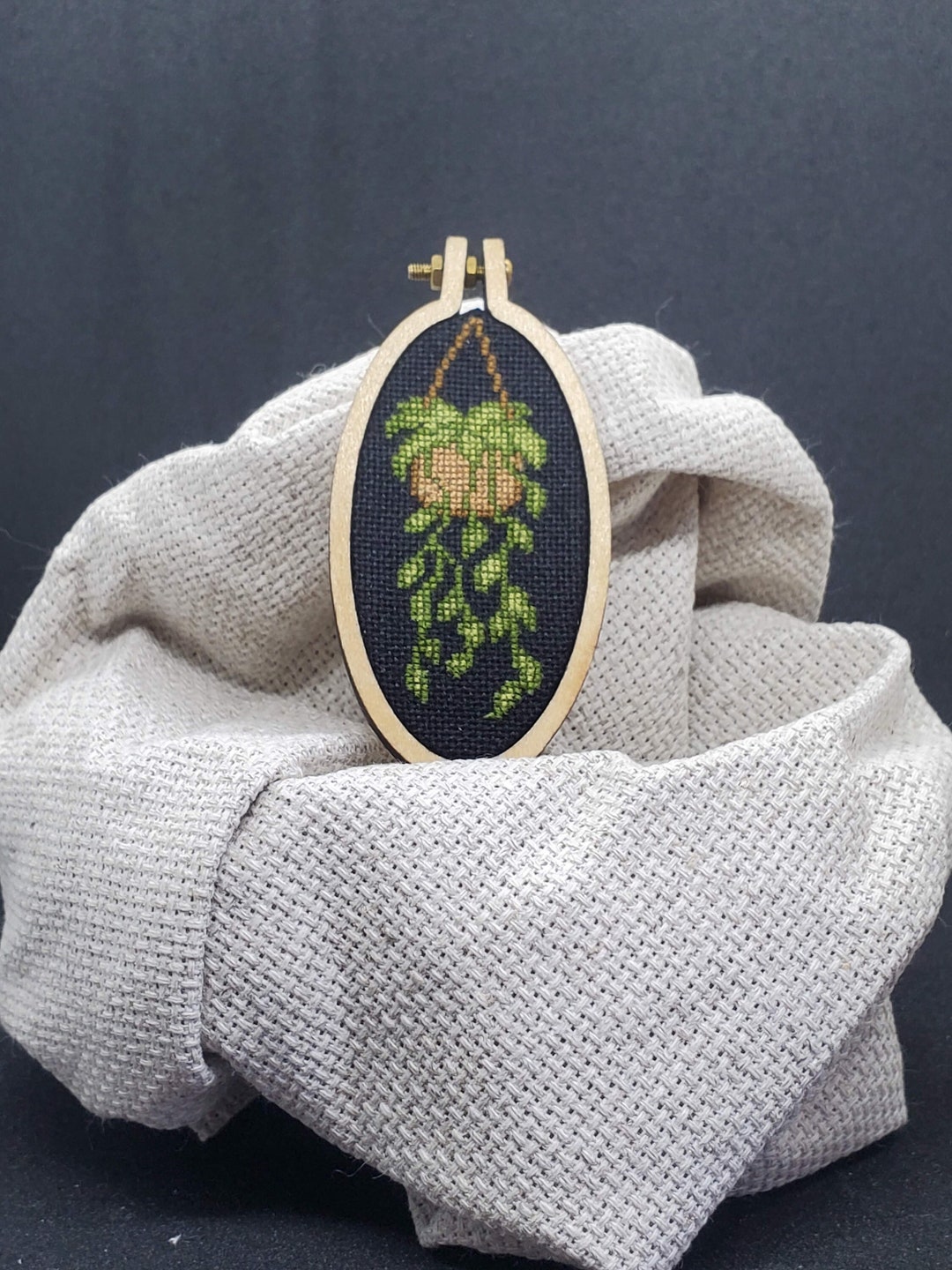 Hanging Plant Basket Micro Cross Stitch - FINISHED PROJECT - Etsy