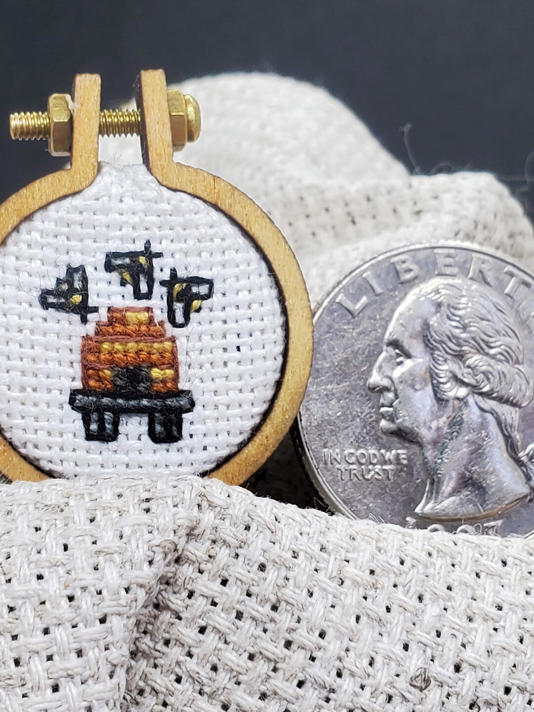 Beehive & Bees Micro Cross Stitch - FINISHED - Etsy