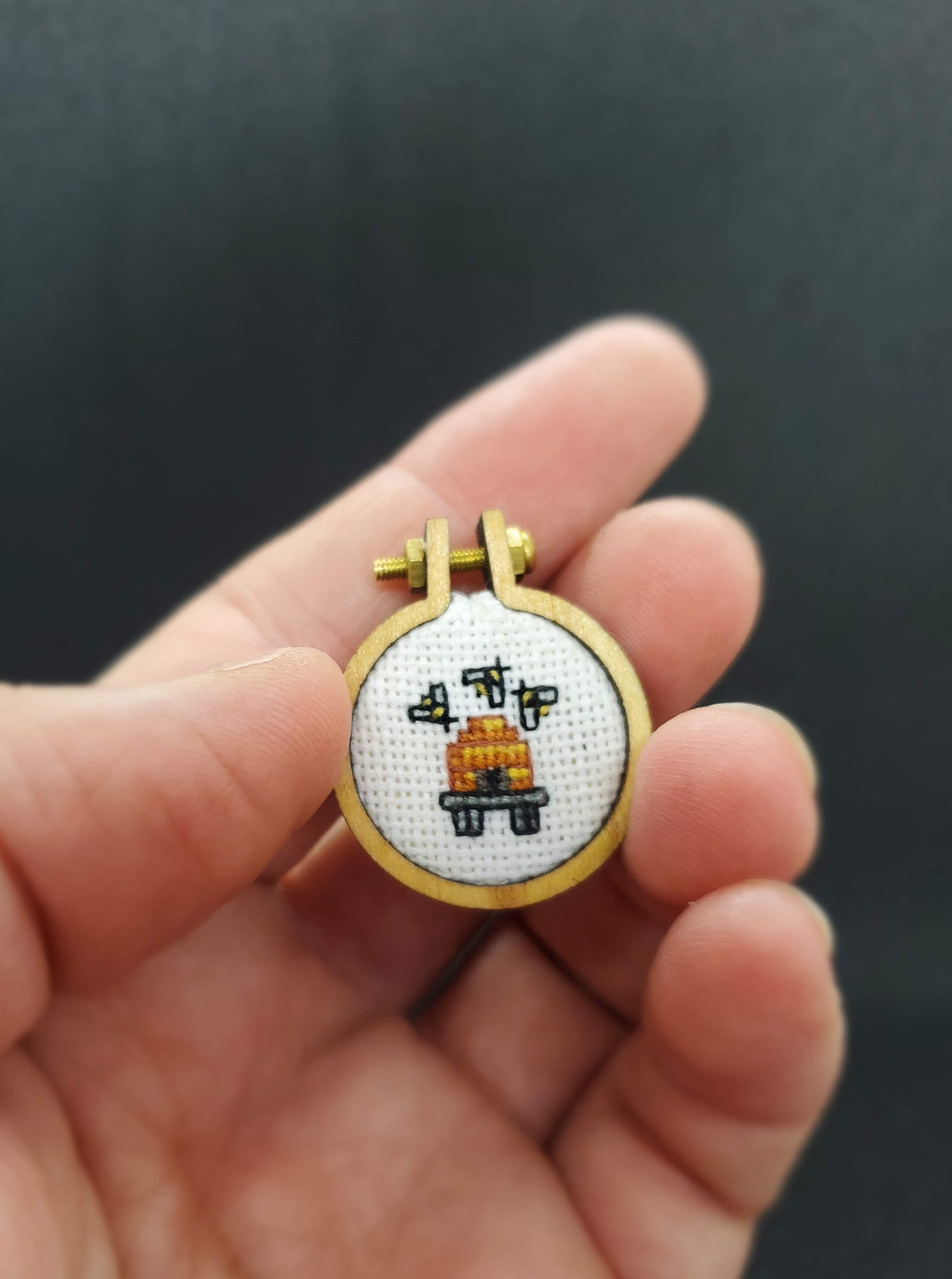 Beehive & Bees Micro Cross Stitch - FINISHED - Etsy