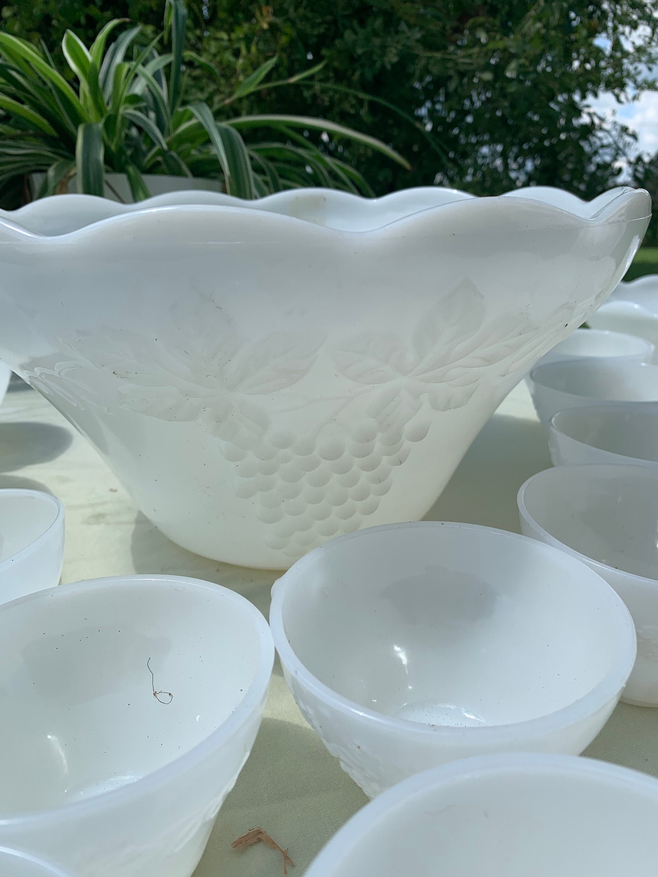 White Milk Glass Punch Bowl Set With 21 Cups and Candy Dish - Etsy