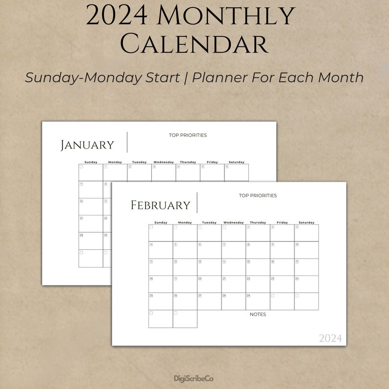 2024 Monthly Calendar, Dated 2024, Yearly Planner, Wall Calendar ...