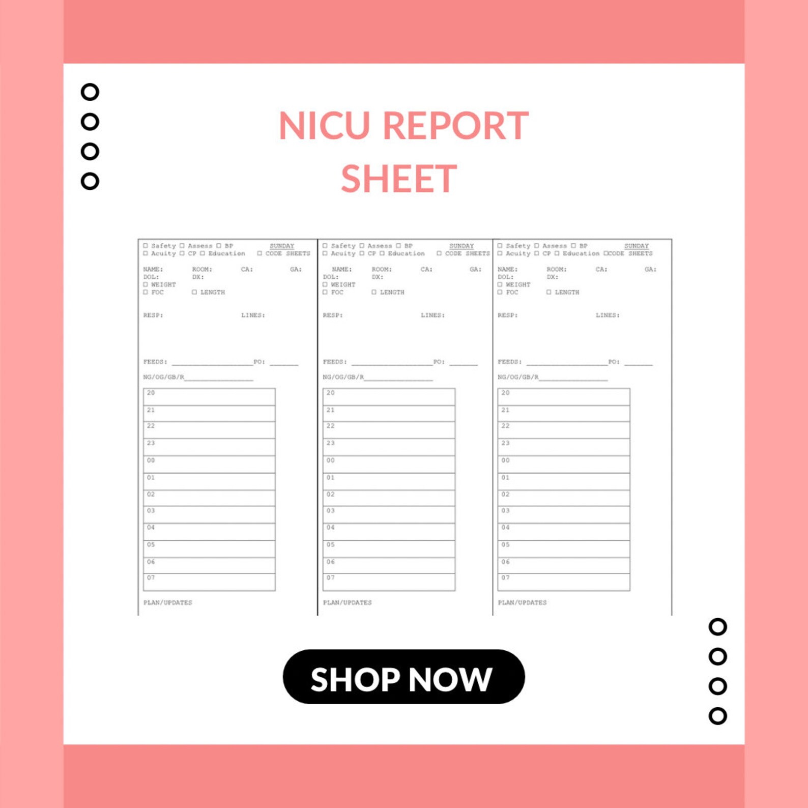 Nicu Report Sheet, Neonatal Template Sheet, Nicu Brain Sheet - Etsy