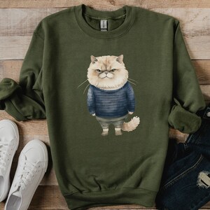 Fat Persian Cat in Cute Sweater Sweatshirt, Customization Optional ...