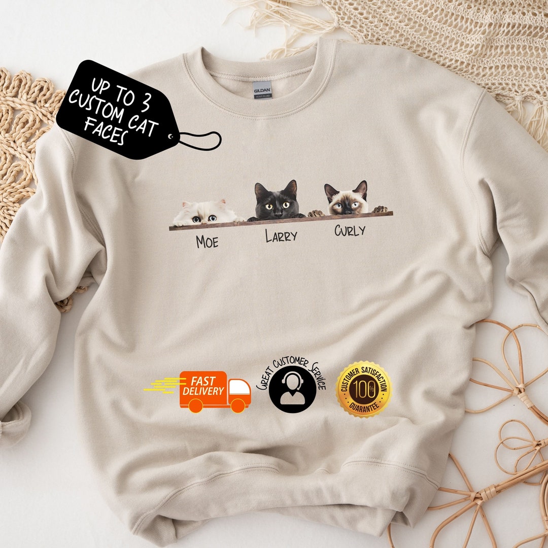 Custom Peeking Cat Sweatshirt, Personalized Cat Face Sweater, Custom ...
