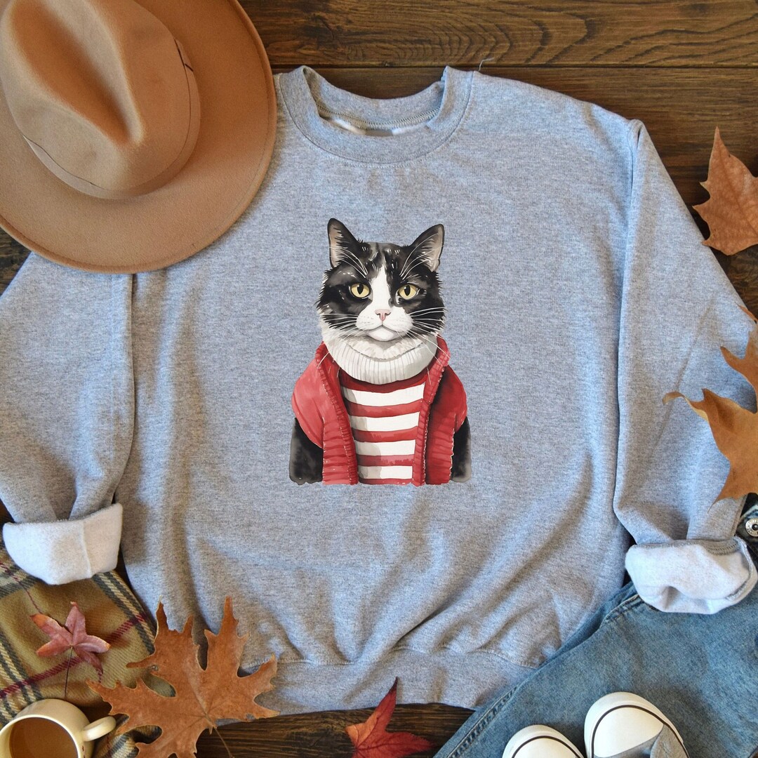 Boujee Cat Collection, Tuxedo Cat in Red, Watercolor Design, Limited ...