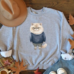 Fat Persian Cat in Cute Sweater Sweatshirt, Customization Optional ...