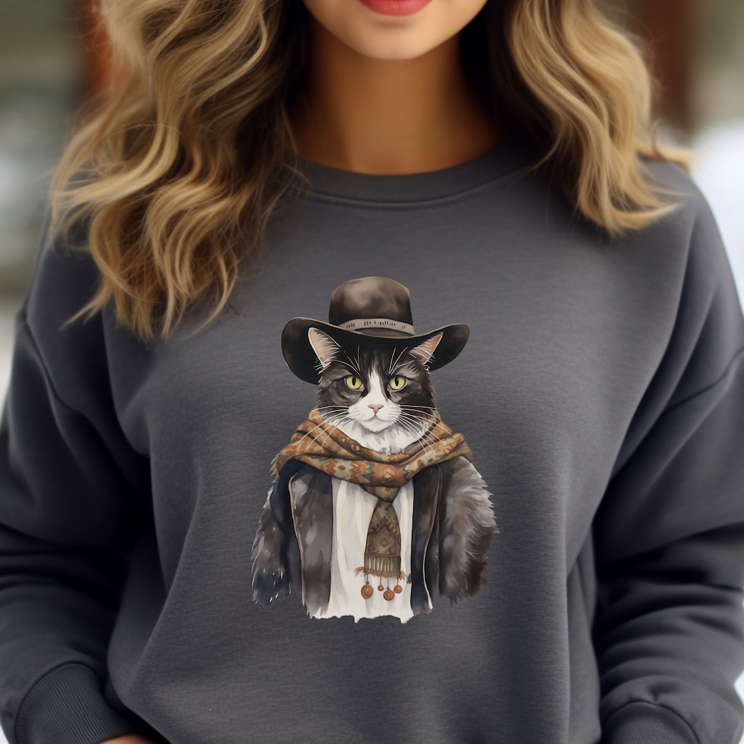 Personalized Cat Sweatshirt, Boujee Western Cat 1, Watercolor Design ...