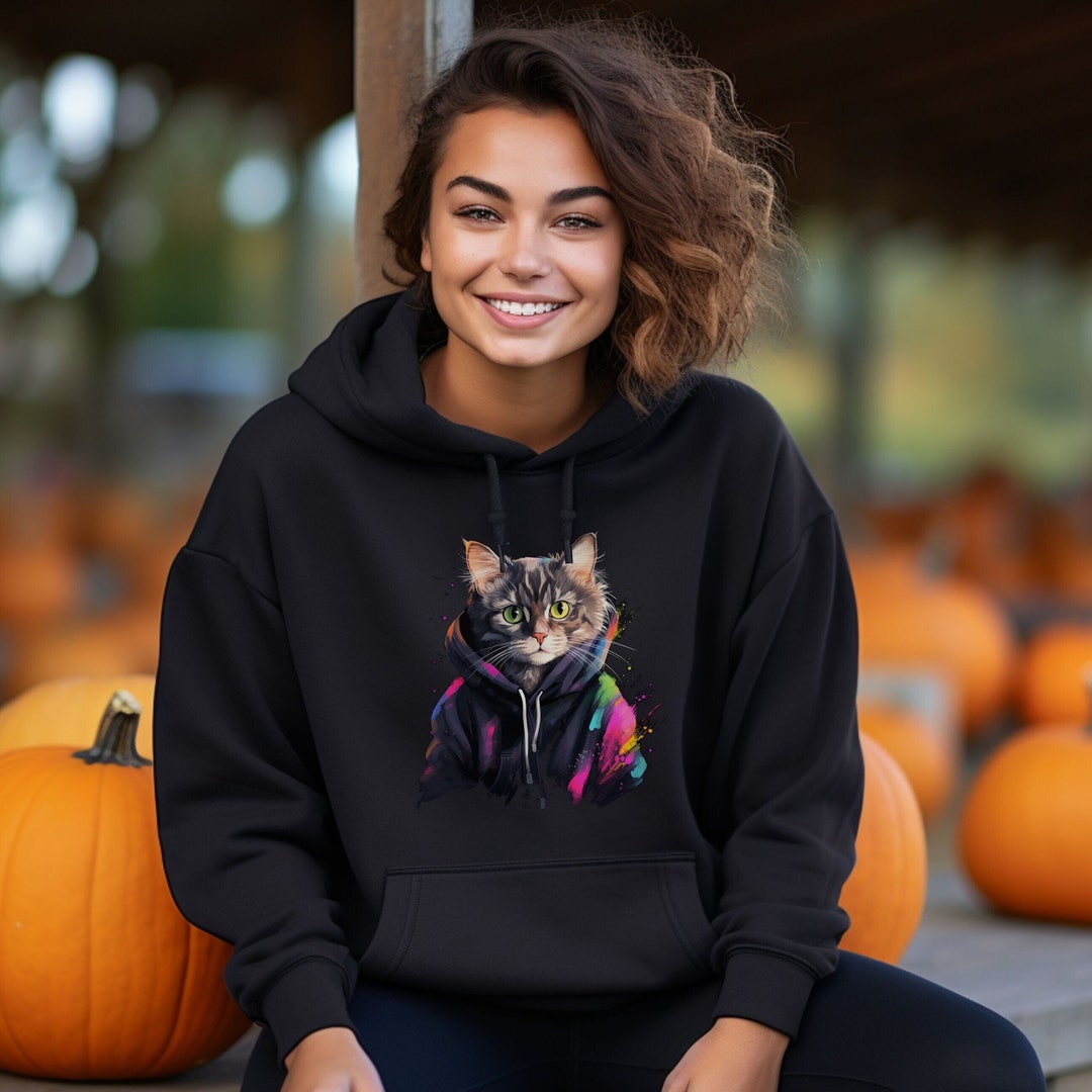Custom Cat in Watercolor Hoodie Sweatshirt, Unisex Heavy Blend™ Hooded ...