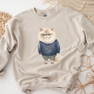 Fat Persian Cat in Cute Sweater Sweatshirt, Customization Optional ...