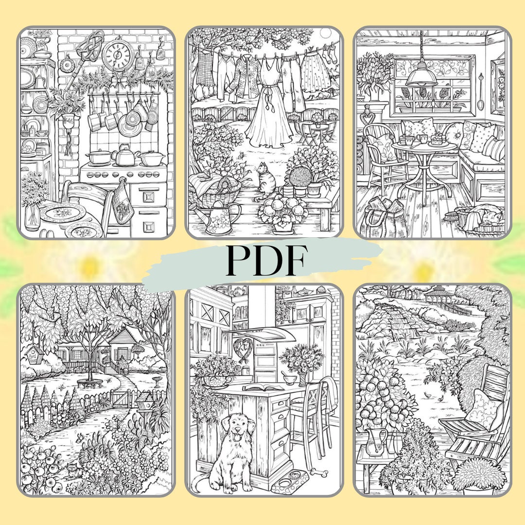 40 Pcs Printable Interiors Design Colouring Paper Interior Design Adult