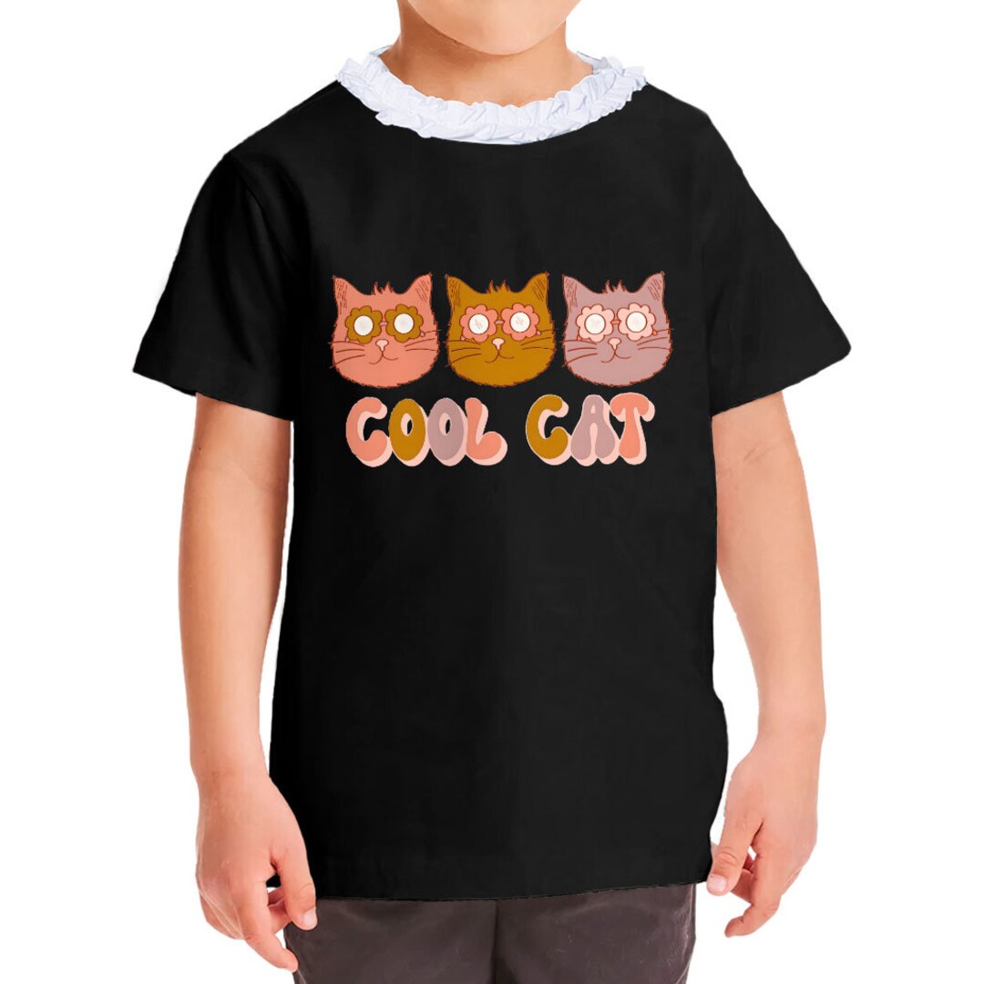 Cool Cat Girls' Ruffle Neck T-shirt - Animal Lover Gift Ideas - Cat Fan ...