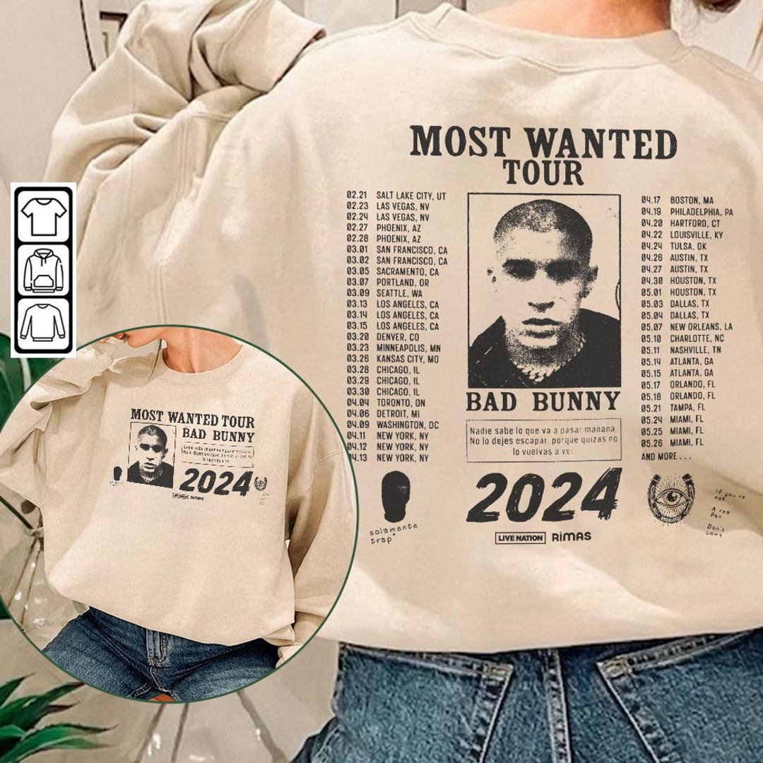 Bad Bunny Most Wanted Tour 2024 North America Music Shirt 2 - Etsy