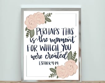 Esther 4:14 Printable Bible Verse, Hand Lettered Calligraphy Print ...