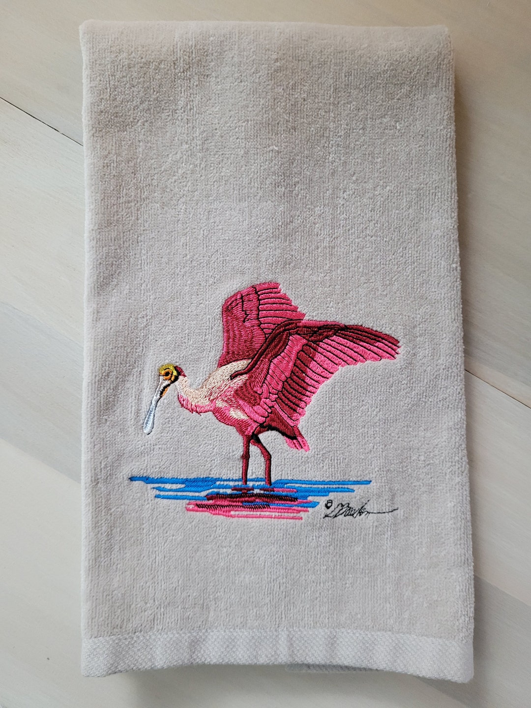 Embroidered Spoonbill Hand Towel: Coastal Bird Accent - Etsy