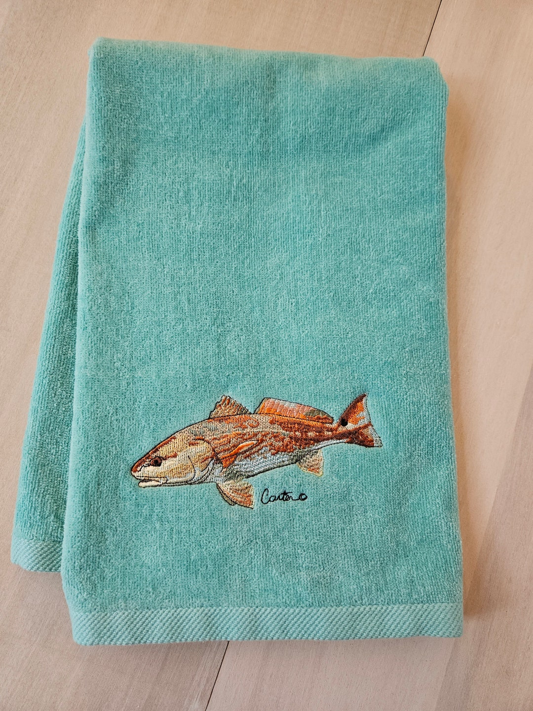 Personalized Redfish Embroidered Towel: Coastal Kitchen & Bathroom ...
