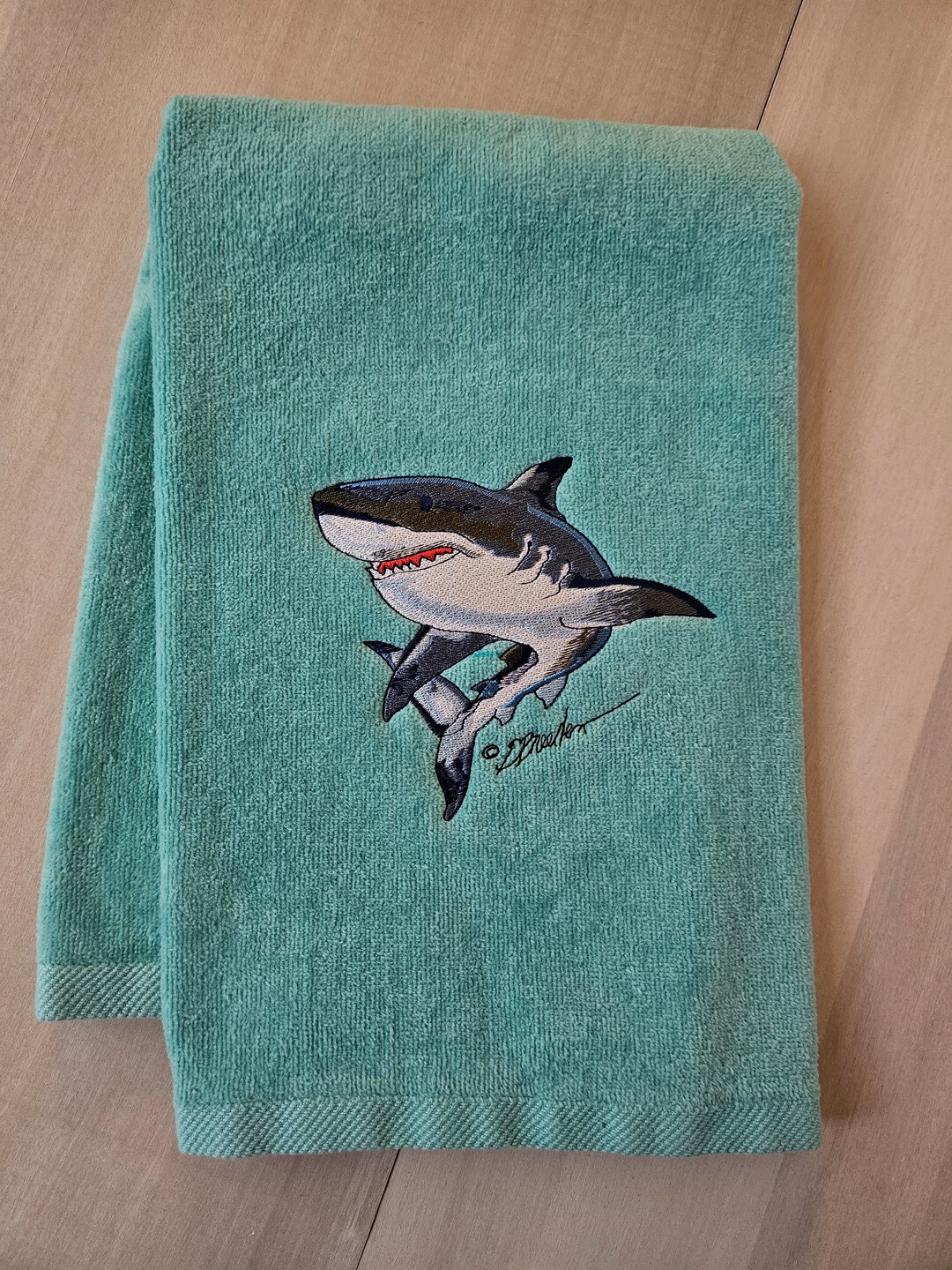 Embroidered Shark Towel: Personalized Sea Life Accent Towel - Etsy