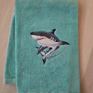 Embroidered Shark Towel: Personalized Sea Life Accent Towel - Etsy