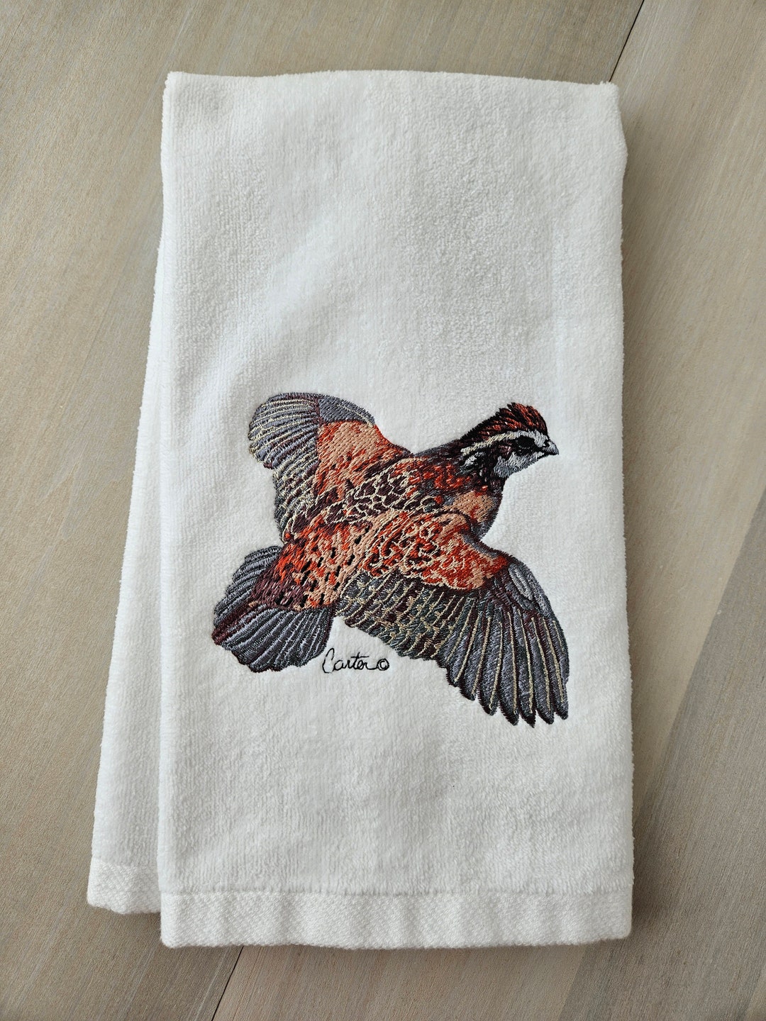 Detailed Quail Towel. Custom Machine Embroidered Hunting Towel ...