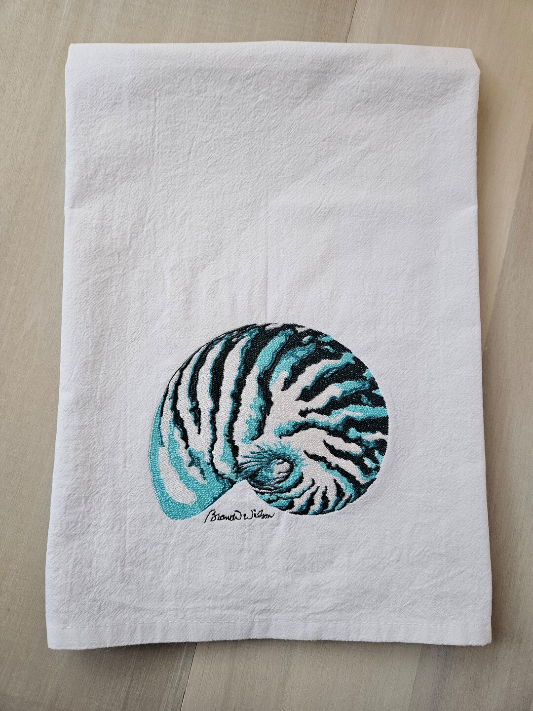 Embroidered Tiger Chambered Nautilus Seashell Hand Towel - Ocean ...