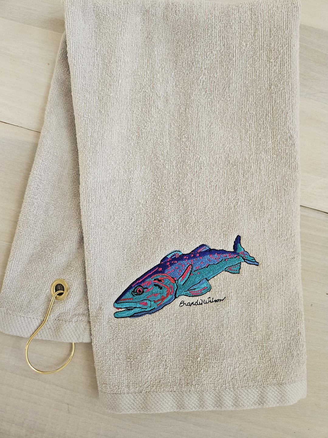 Spotted Seatrout Towel. Machine Embroidered Custom Fishing Hand Towel ...