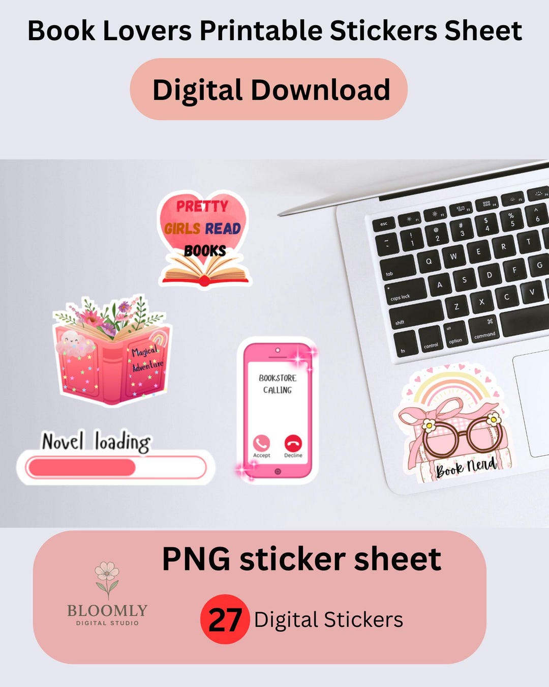 Book Lover Stickers – 27 Bookish PNG Decals, Planners & Journals ...