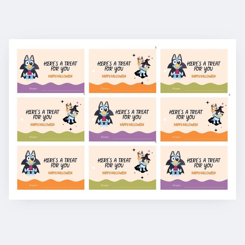 Printable Kids Halloween Bluey Cards: Editable PDF - Etsy