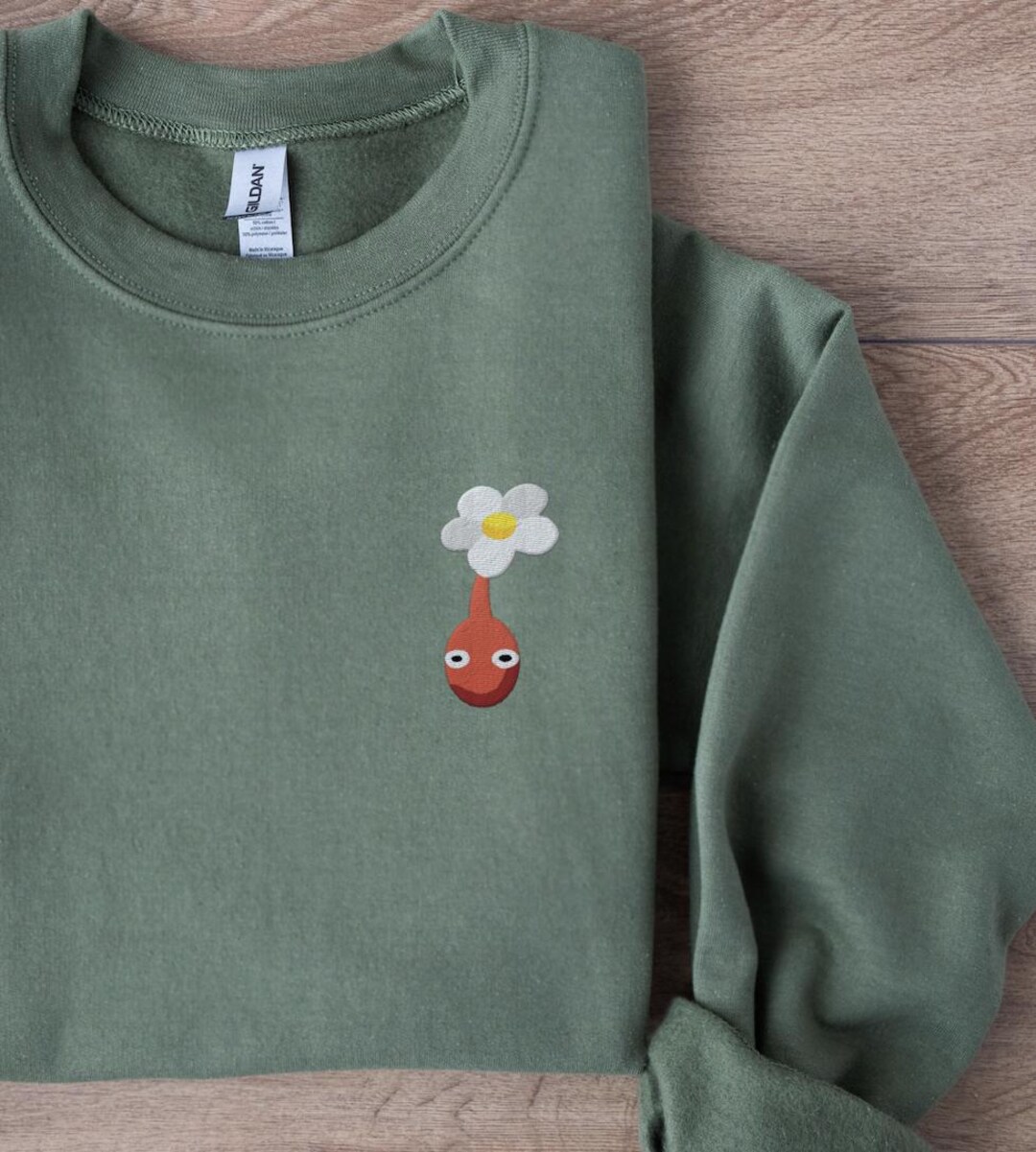 Embroidered Red Pikmin Long Sleeve Shirt Simple Video Game Embroidery ...