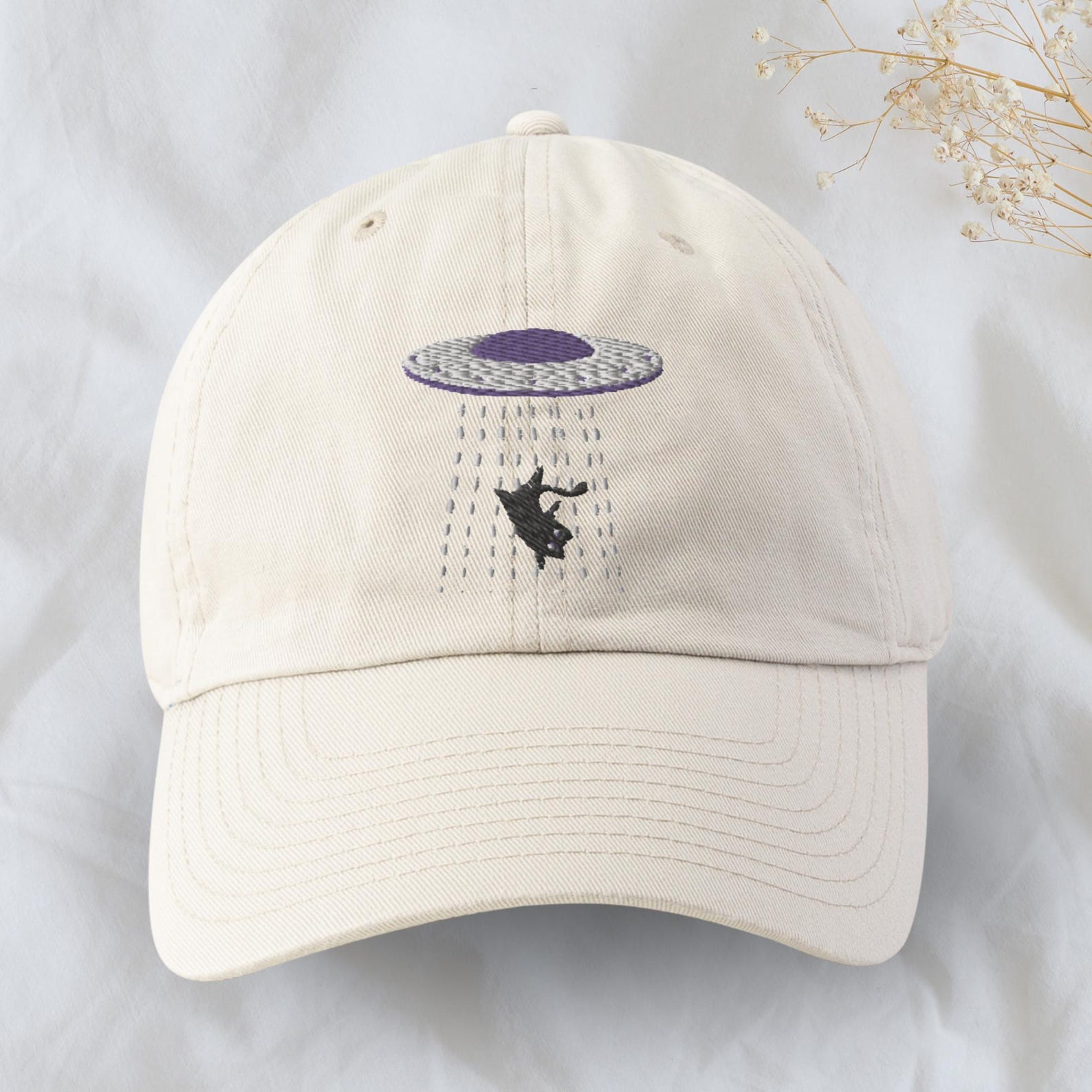 Embroidered Alien Abduction Baseball Cap | Cute UFO Hat | Cat Lovers ...