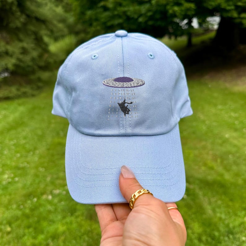 Embroidered Alien Abduction Baseball Cap | Cute UFO Hat | Cat Lovers ...