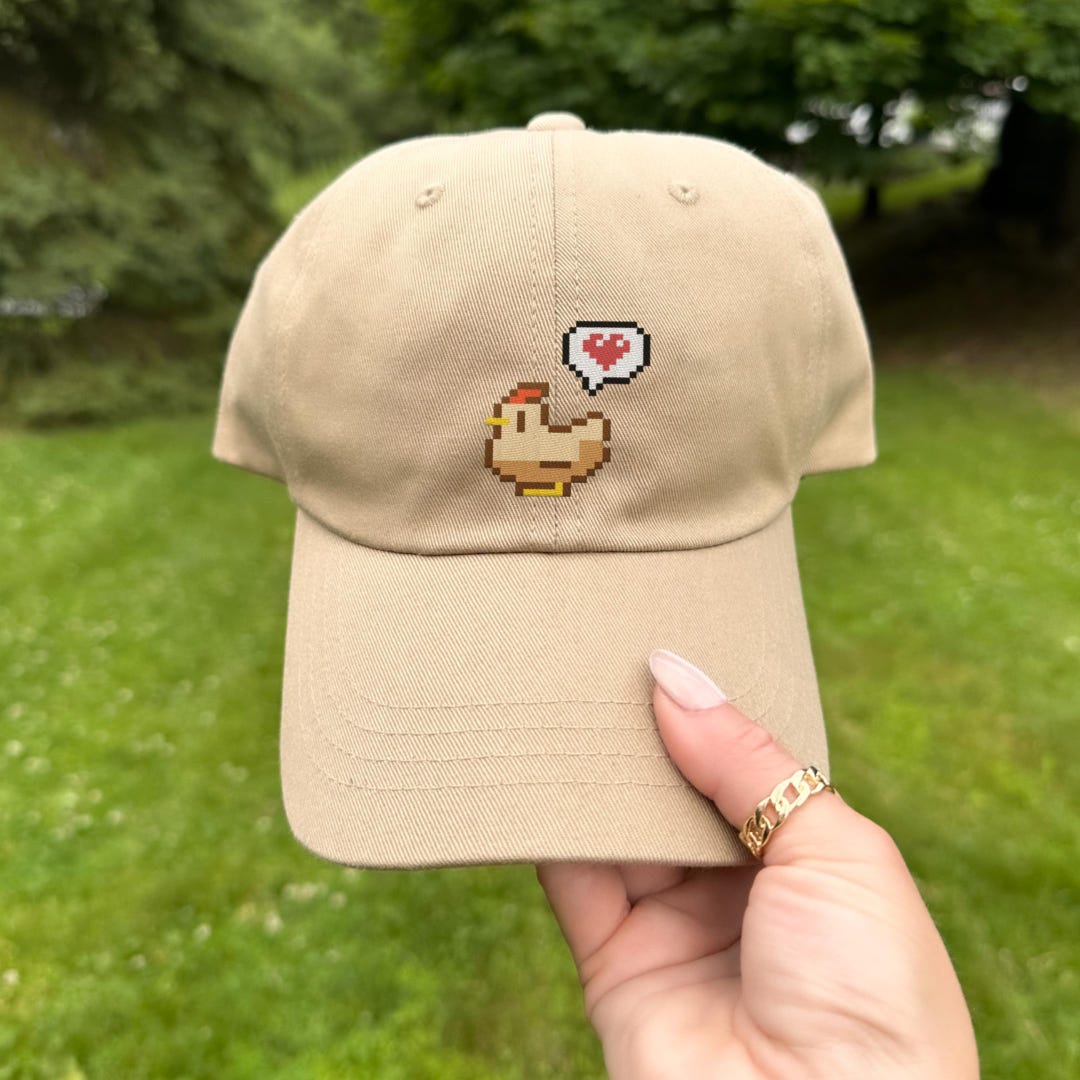 Embroidered White Chicken Cap | Cute Video Game Dad Hat | Gamer Gift ...