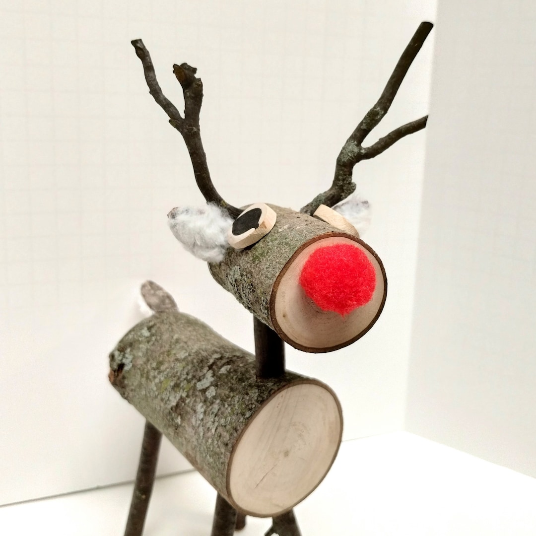 Red Nosed Maple Branch and Stick Reindeer, 10" Tall, Rough, Rustic ...