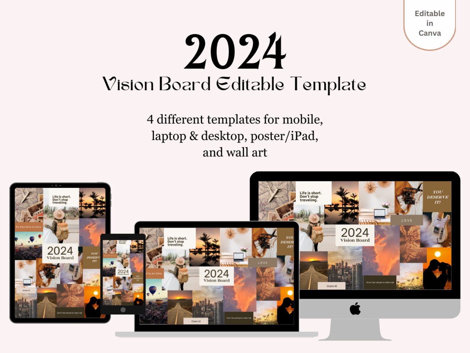 2024 Digital Vision Board Wallpaper Template Canva, Editable Vision ...