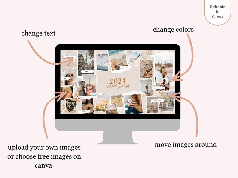 Digital Vision Board Template, 2025 Editable Drag and Drop Canva Vision ...