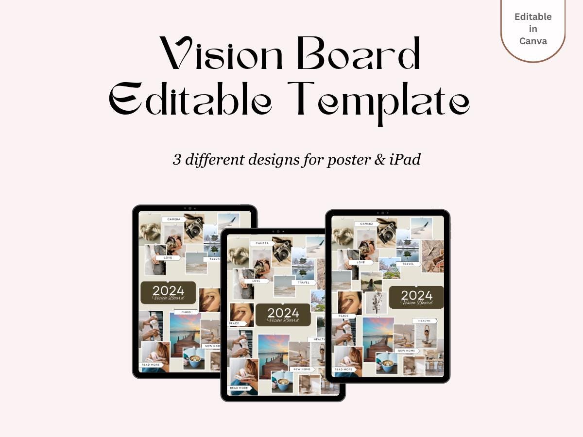 Digital Vision Board Wallpaper Template Canva, Editable Digital Vision ...