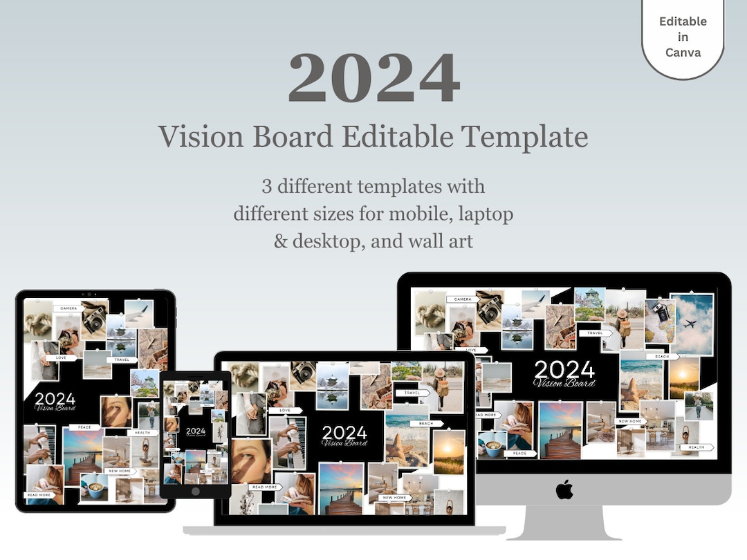 2024 Minimalist Digital Vision Board Template, Editable Drag and Drop ...