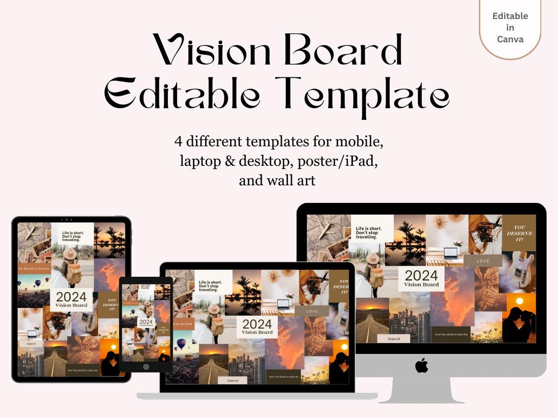 2025 Digital Vision Board Wallpaper Template Canva, Editable Vision ...