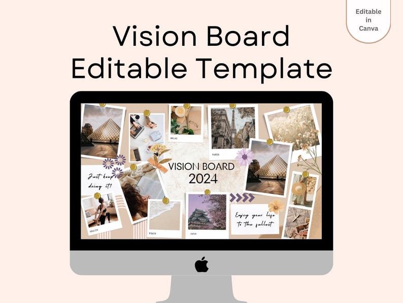 Digital Vision Board Template, Editable Vision Board Template, Vision ...