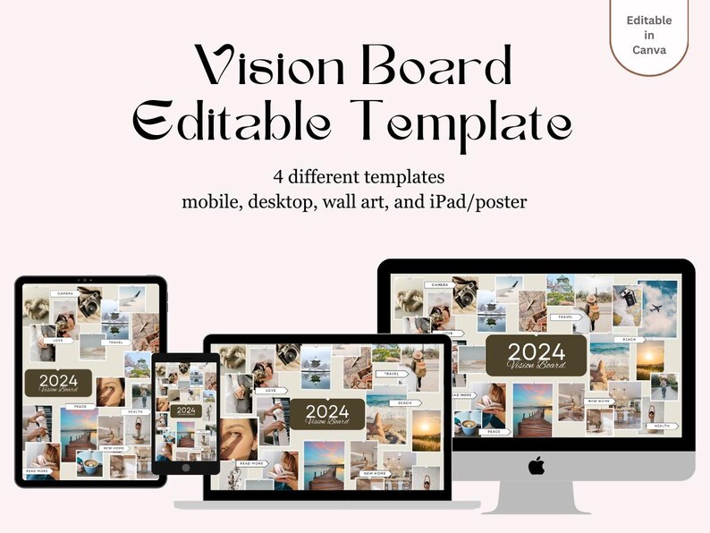 Digital Vision Board Wallpaper Template Canva, Editable Digital Vision ...