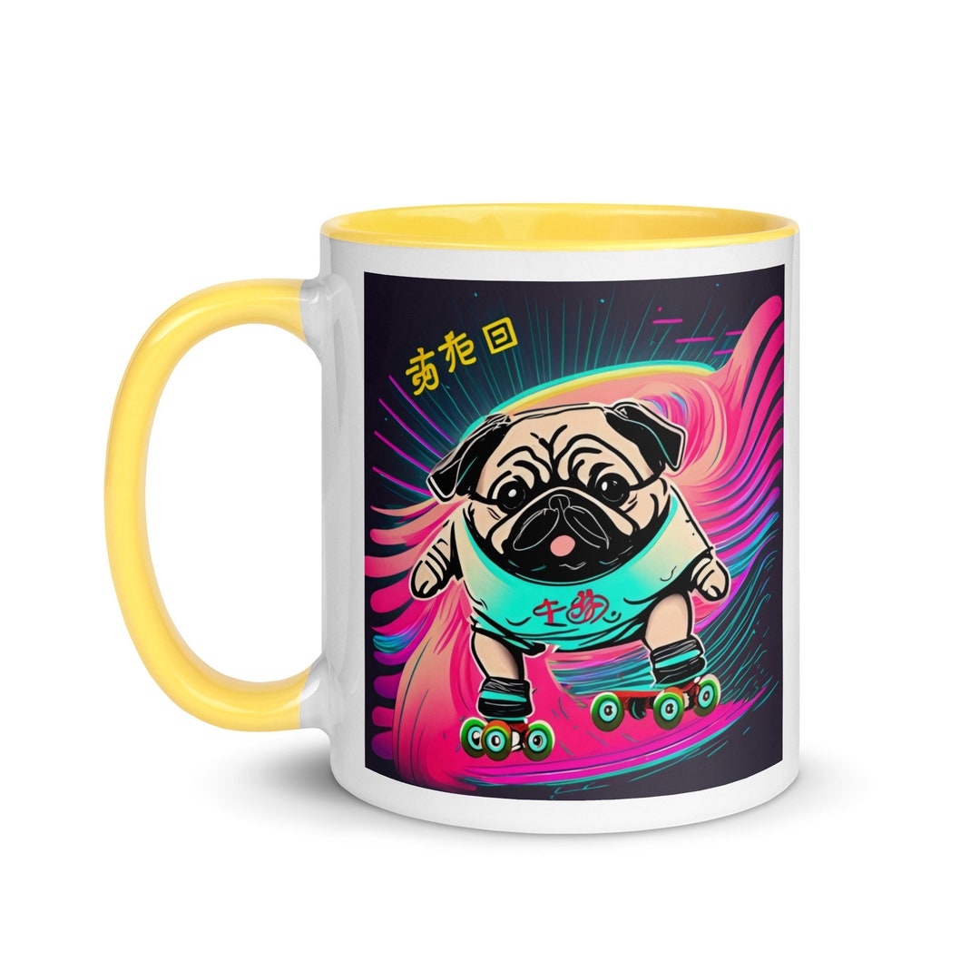 Pug Graphic Japanese Synthwave Aesthetic Dog Art Roller Skate Pugs Mug ...