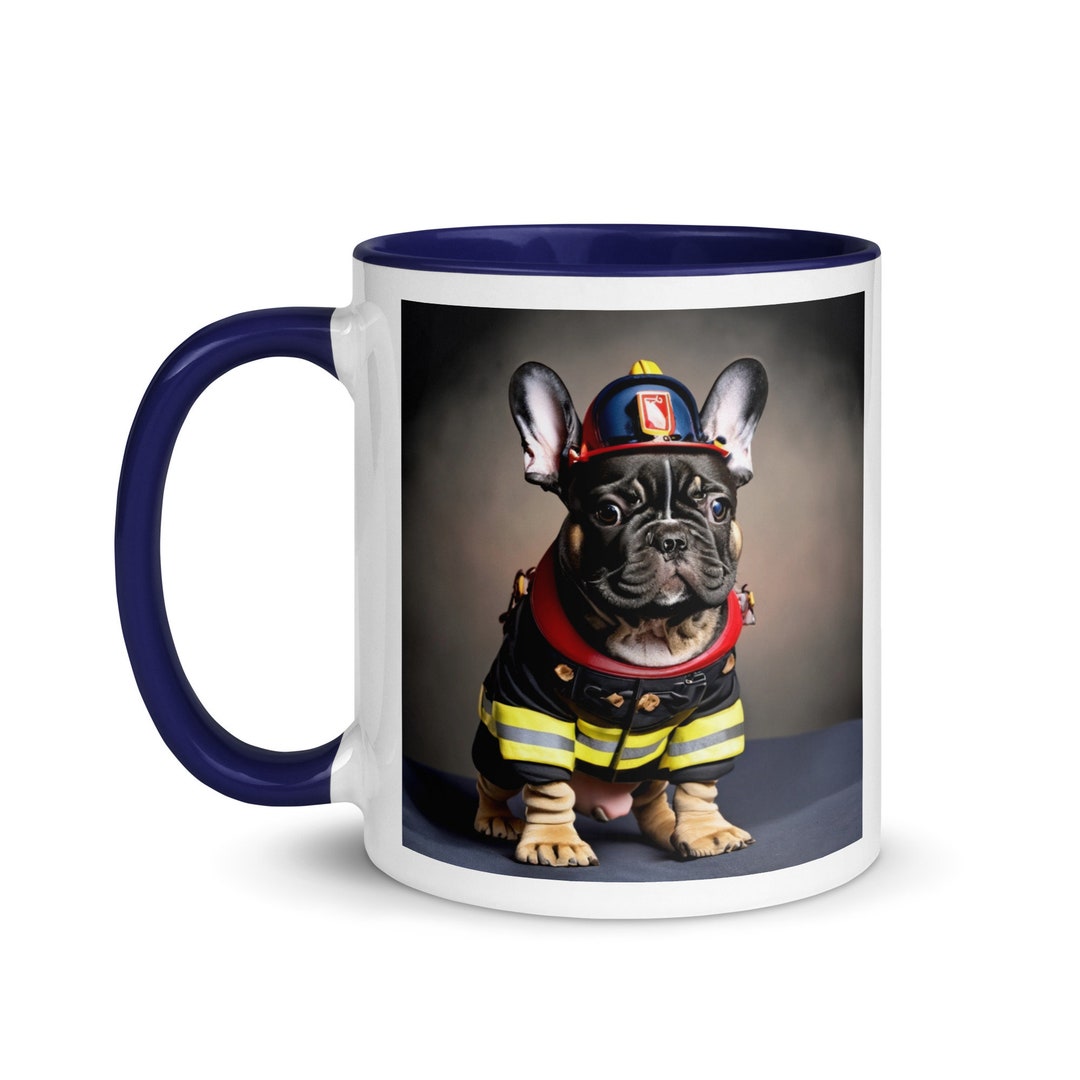 Dog Firefighter Frenchie Puppy Black French Bulldog Lovers Mug With ...