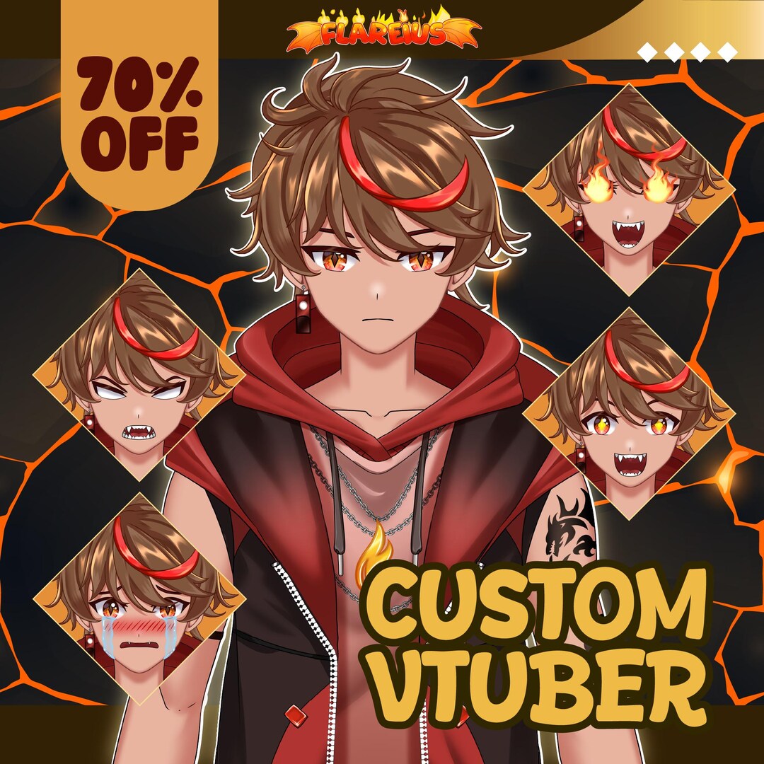 Premade Vtuber Model Male - Full Live2d Rigging for Streaming - Fire ...
