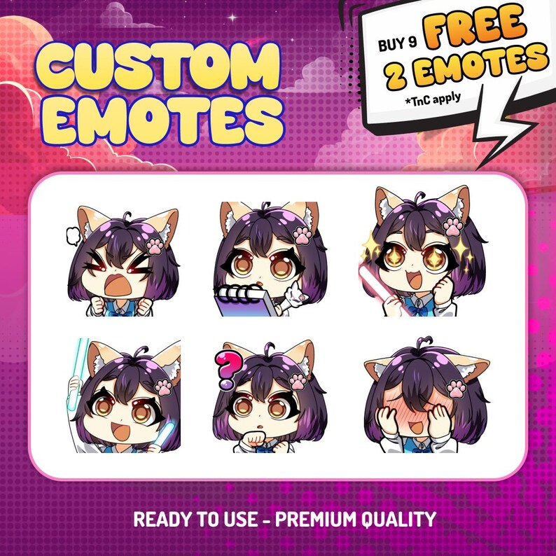 Custom Twitch Emotes | Chibi, Animated, Vtuber Streamer Pack - Etsy