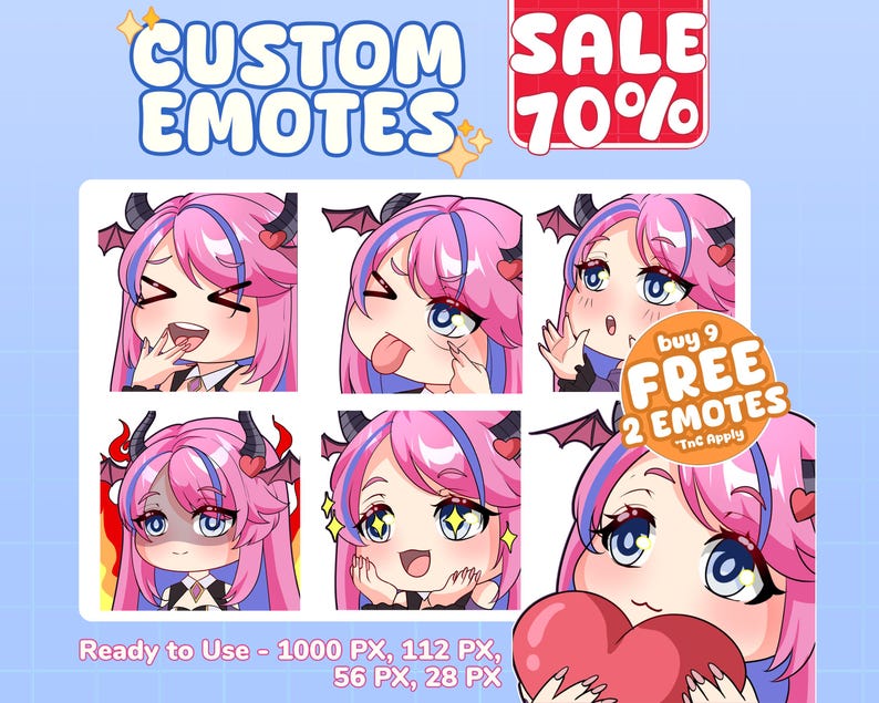 Custom Chibi Stream Emotes | Vtuber & Twitch Emotes (static / Animated ...