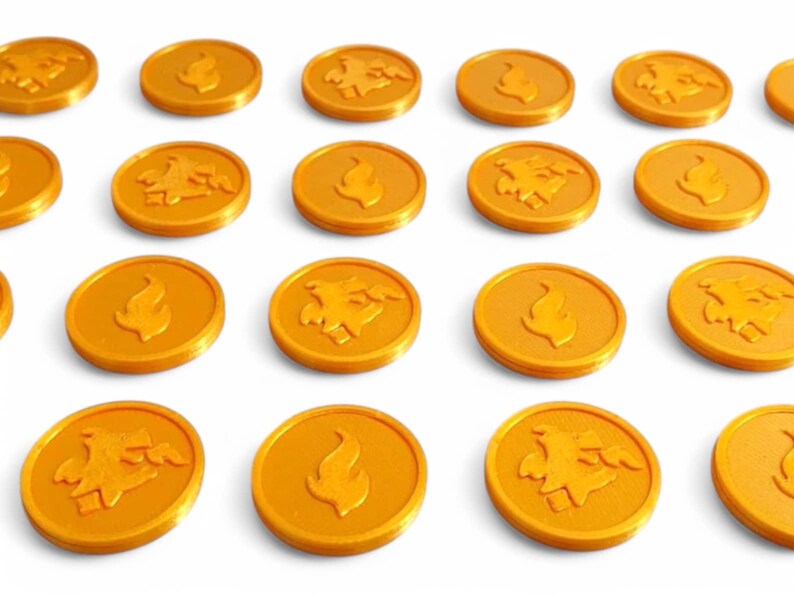 Flamecraft Upgraded Gold Tokens & 3D Coin Well - Board Game Enhancement ...