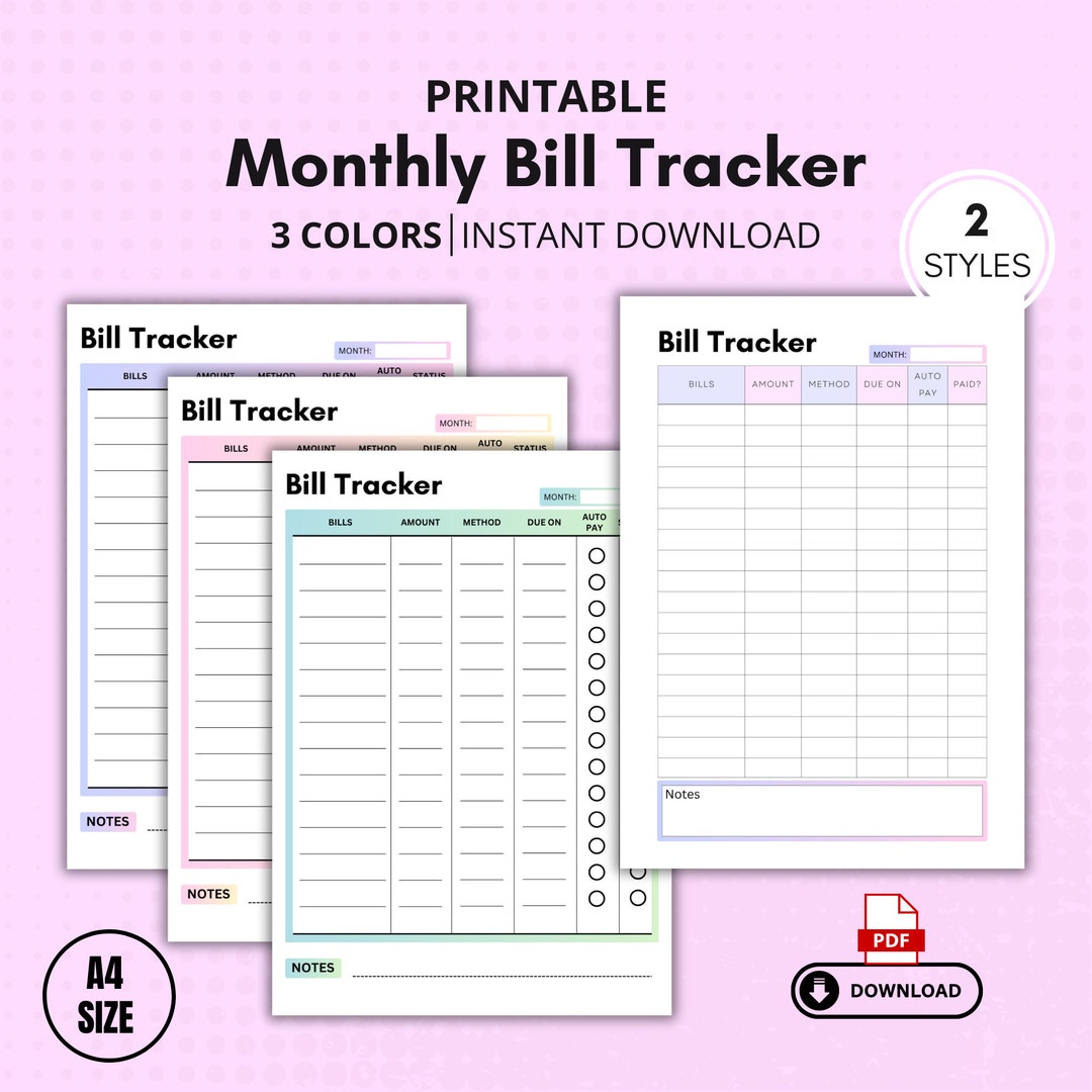 Monthly Bill Tacker Monthly Bill Planner Digital Tracker Instant ...