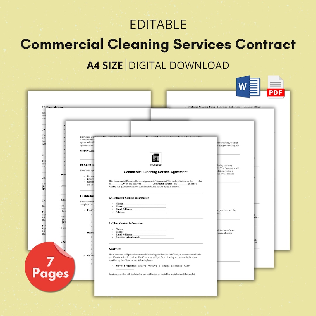 Commercial Cleaning Services Contract Template, Cleaning Agreement ...